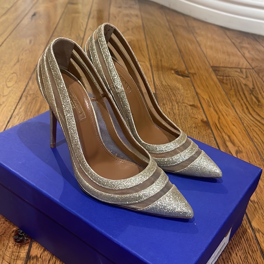 Aquazzura Gold Glitter Mesh Pump - Gem